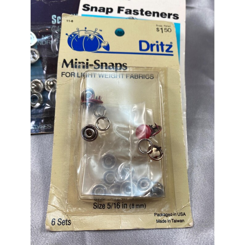 Vintage Dritz & Scovill Snap Fastener Collection - 5 Cards, Silver, Red ...