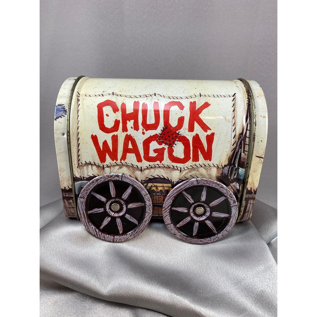 Tin Chuck Wagon Container Farm House Kitchen Wheels Turn Metal Vintage ...