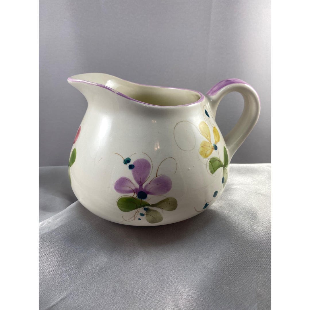 Vintage Hand Painted Floral Ceramic Pitcher Creamer Portugal Squat - Etsy