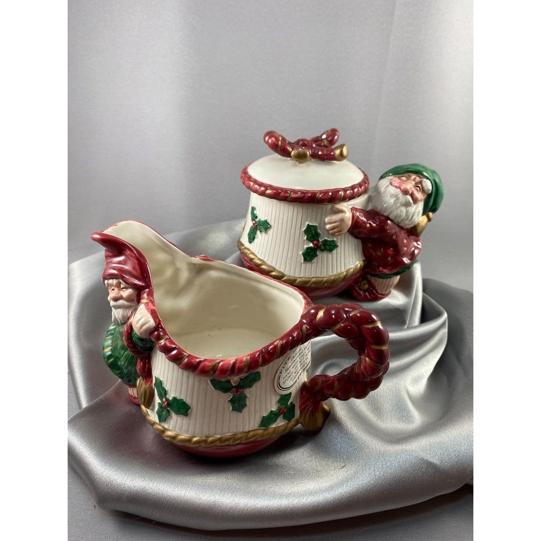 Christmas Fitz and Floyd Creamer and Covered Sugar Old World Elf Labels ...