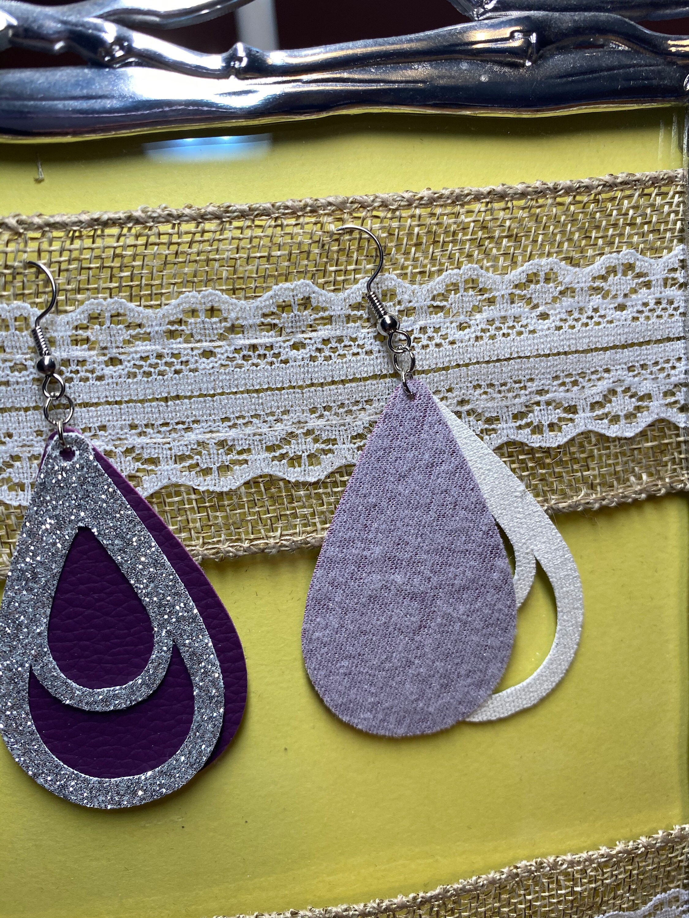 Orecchini in ecopelle Tear Drop Dangle Viola/Argento Glitter - Etsy Italia