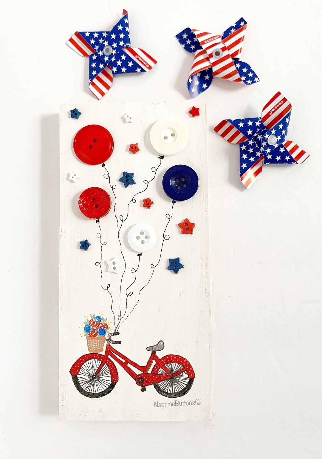 Patriotic Bicycle Button Sign. Patriotic Button Artwork. Red White and ...