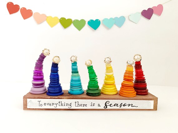 Rainbow Trees on Wood Panel. Rainbow Button Trees. Rainbow - Etsy