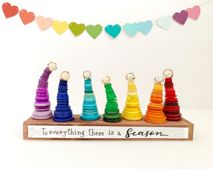 Rainbow Trees on Wood Panel. Rainbow Button Trees. Rainbow Decor Accent ...