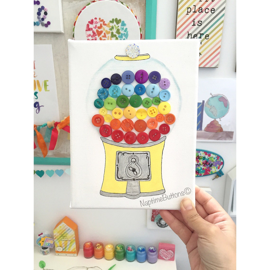 Gumball Machine Button Art. Customized Gumball Machine. - Etsy