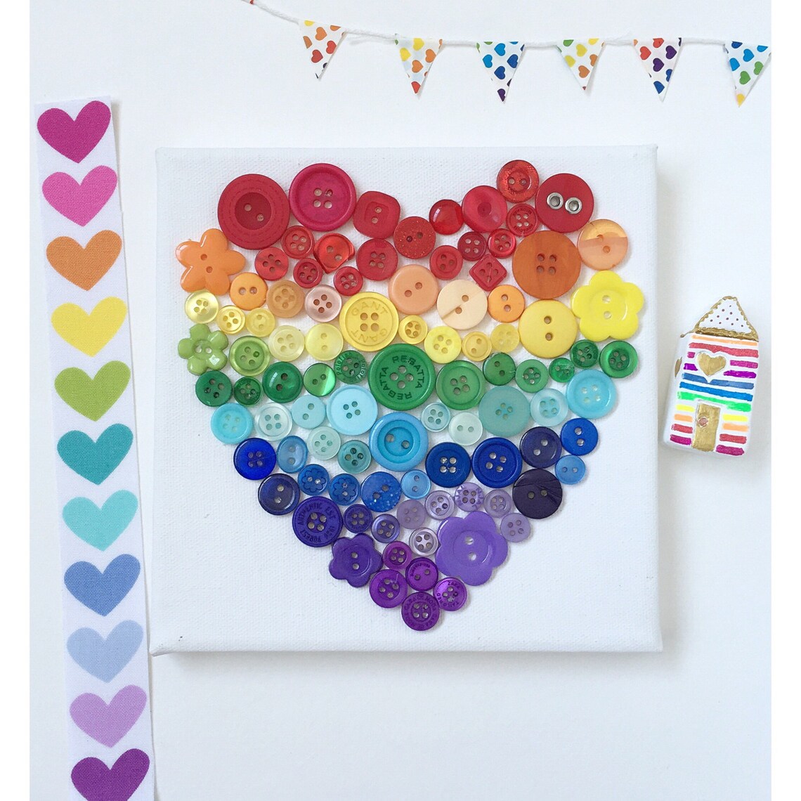 Rainbow Button Heart. Teacher Gift. Button Heart. Rainbow - Etsy