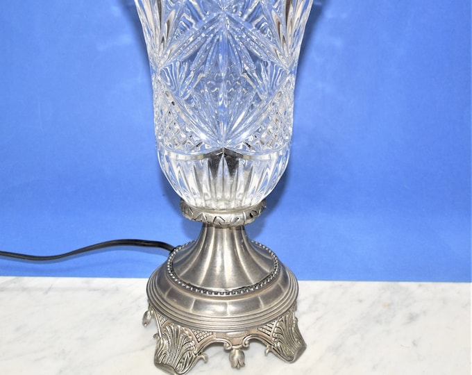 Vintage Crystal Cut Glass Torchiere Lamp Electric Accent Lighting With ...