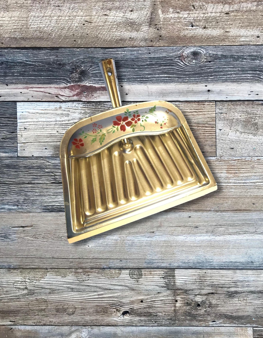 Vintage Silver Floral Metal Dustpan All Metal 40s Dust Pan With Rubber ...