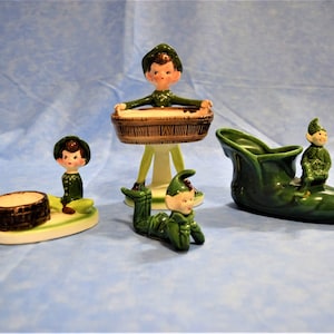 Cute Pixie Elves Green Elf Enesco Treasure Craft 1950s Japan Figurines ...