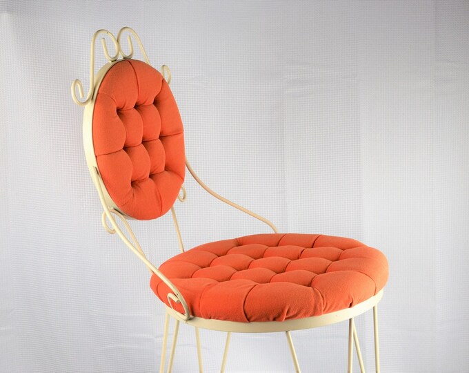 Vintage Boudoir Vanity Makeup Chair Metal Frame Tufted Button - Etsy