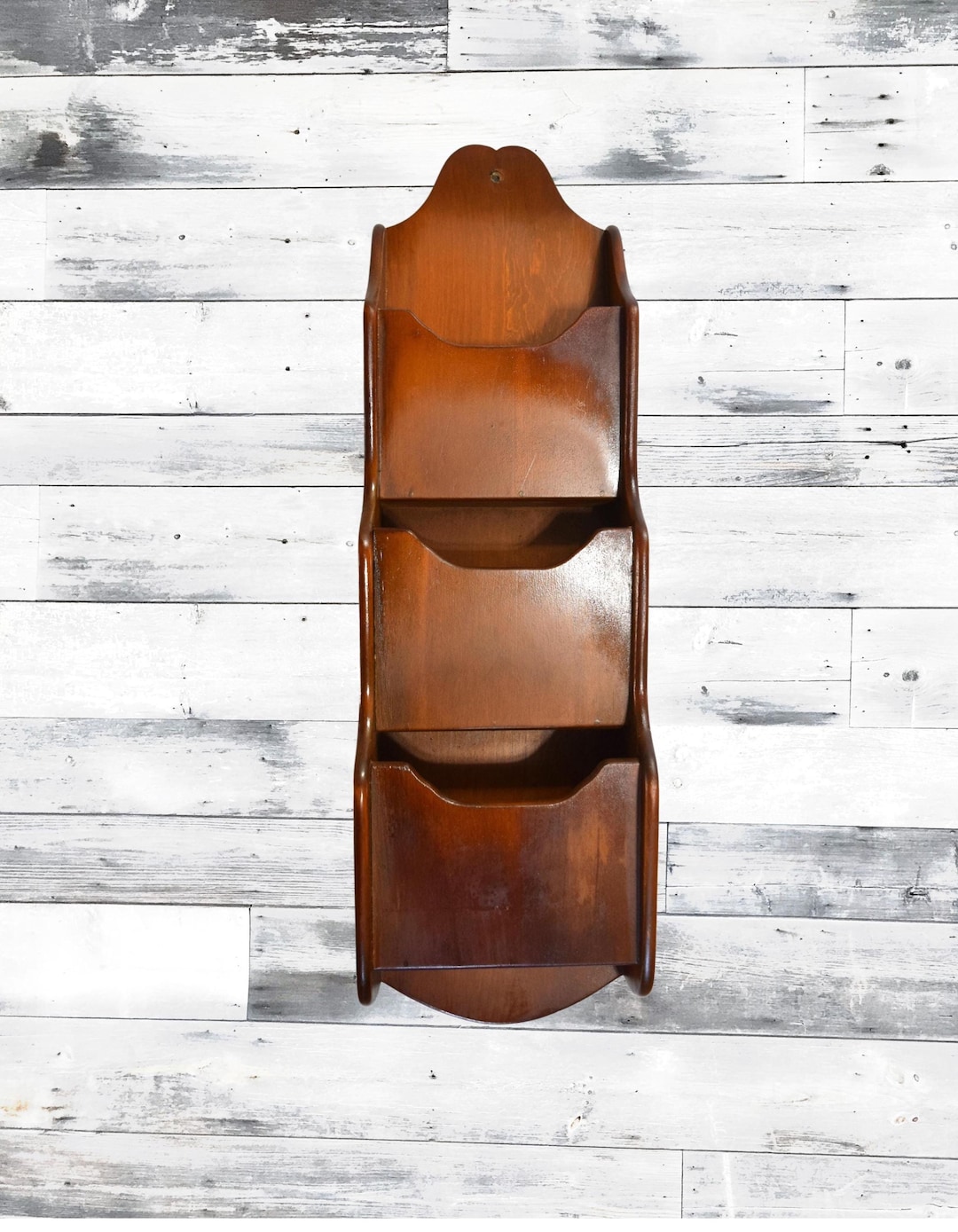 Vintage 3 Tier Mail Sorter Early American Wood Mail Holder Organizer ...