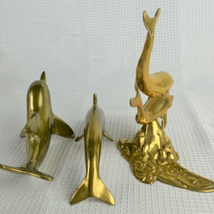 3 Solid Brass Dolphin Figurines Nautical Decor Beach House Vintage ...