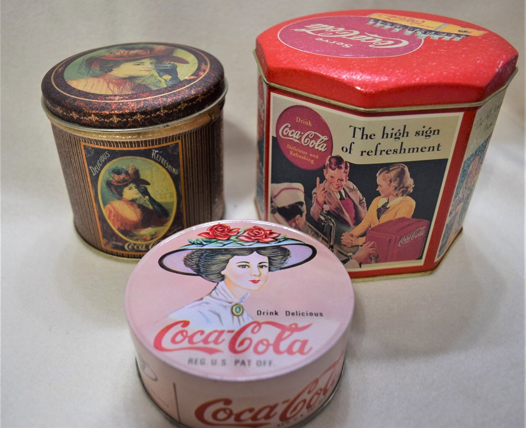 Vintage 3 Coke Tins Nostalgic Storage Tins or Refrigerator Magnet or ...