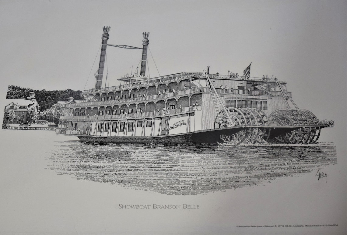 Vintage Pencil Drawing Prints River Boats 14X11 Ready for - Etsy