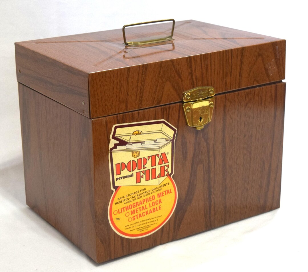 Vintage Metal File Cabinet Box Woodgrain With Key File A Way Letter ...