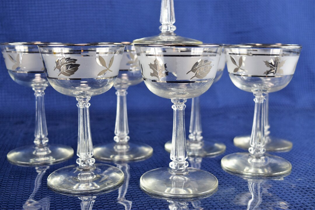 4 Classic Silver Foliage Sherry Liqueur Stemware Crystal Stemmed ...