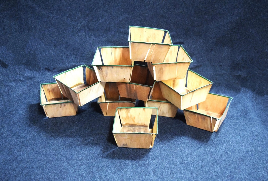 11 Vintage Wooden Berry Boxes Containers With Metal Rim Strawberry ...