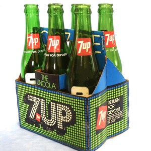 1970s 7 UP Green Glass Pop Bottles 6 Pack in Carton the Uncola 10 Ounce ...
