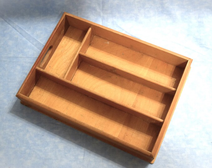 Vintage Wooded Silverware Tray Finger Joint Corners Wood Flatware ...
