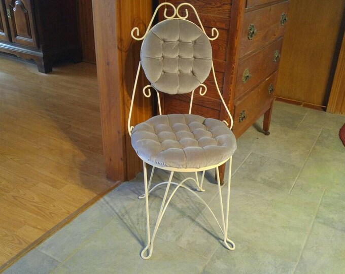 Vintage Boudoir Vanity Makeup Chair Metal Frame Tufted Button - Etsy