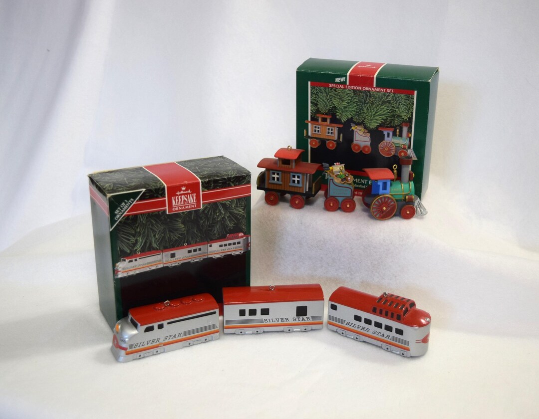 Vintage Hallmark Train Set Ornaments Metal Silver Star Set 1992 the ...
