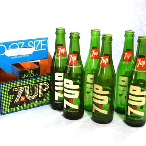 1970s 7 UP Green Glass Pop Bottles 6 Pack in Carton the Uncola 10 Ounce ...
