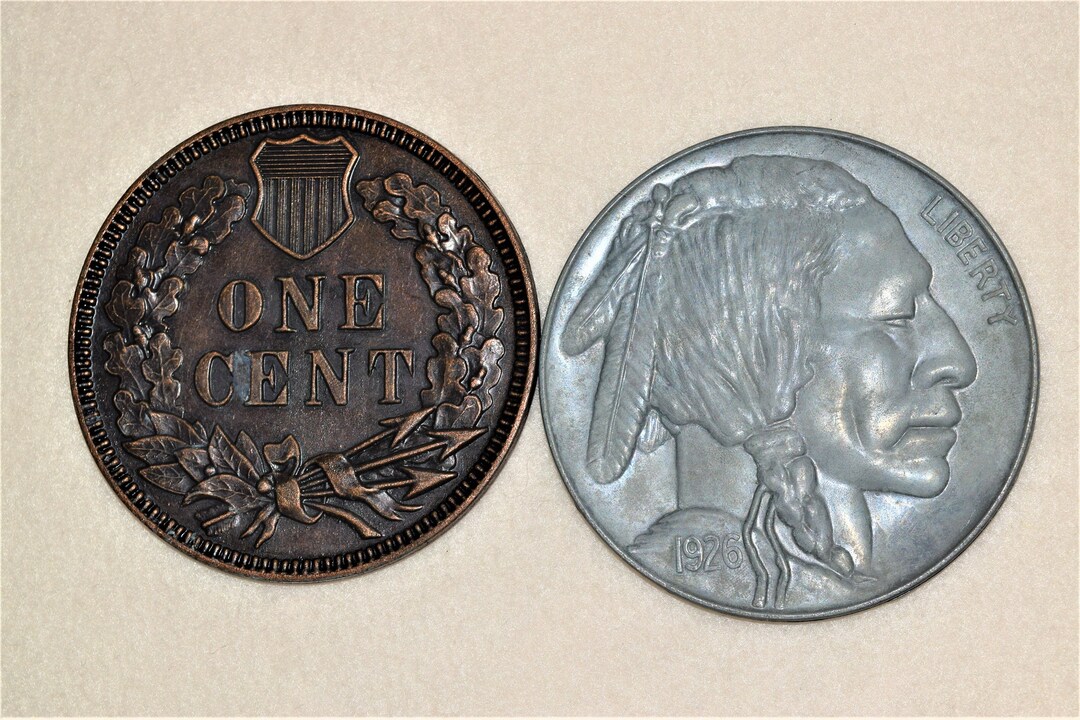 Vintage Large Metal Coins Penny and Nickel 1960s Toy Coins 3 Inch ...