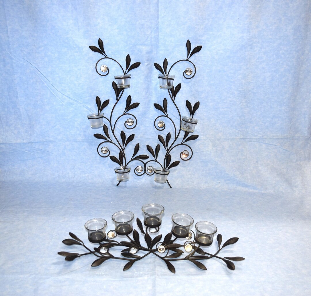 Vintage Metal Tea Light Wall and Table 3 Piece Set Home Interior Vine ...