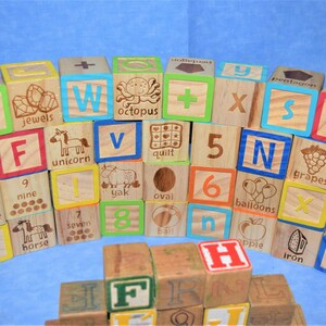 Assortment of 110 Vintage Childrens ABC 123 Wood Blocks Different Sizes ...