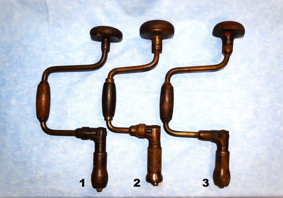 Vintage Ratcheting Bit Braces Drill Circa 1930 Made in USA Wood Handles ...