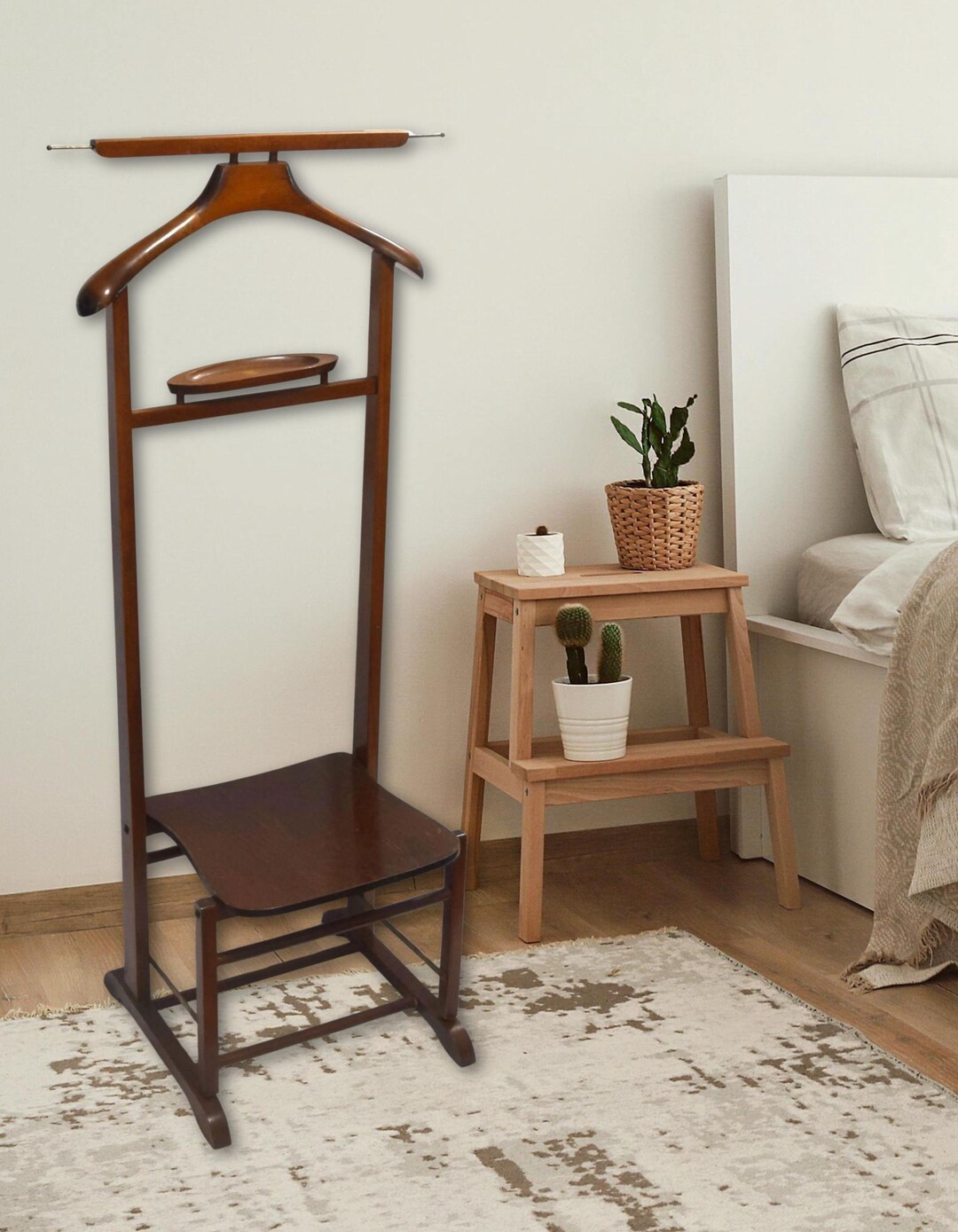 Vintage Wood Mens Valet Butler Floor Stand Fold Out Seat Gentleman Suit ...