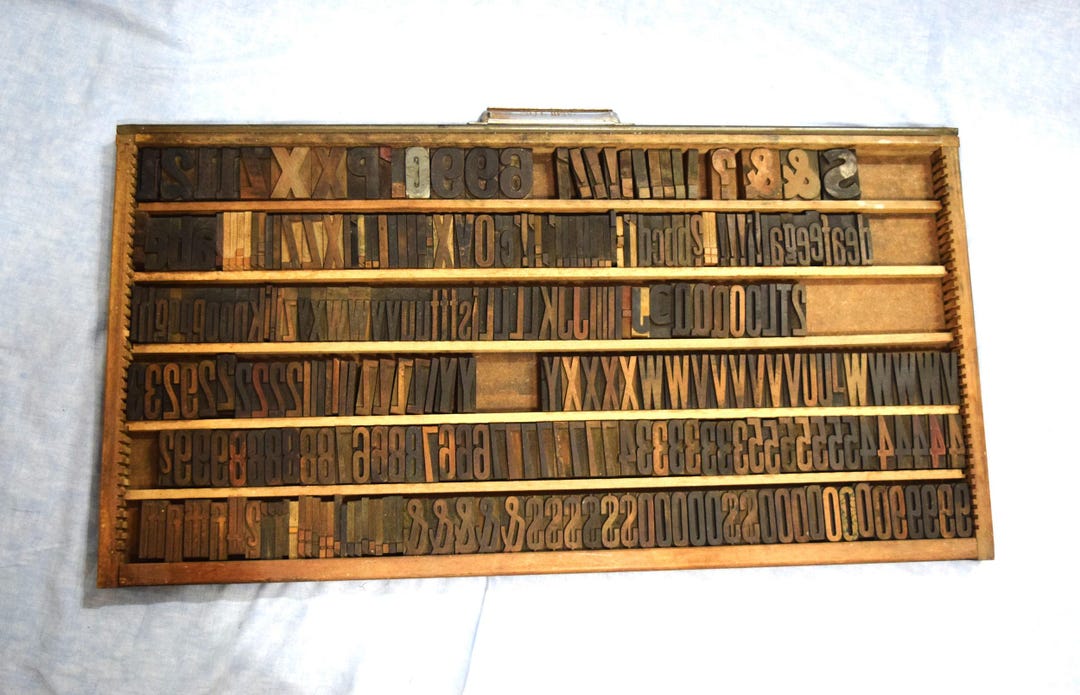 Printers Typeset Drawer With 300 Wood Letterpress Block Letters Printer ...
