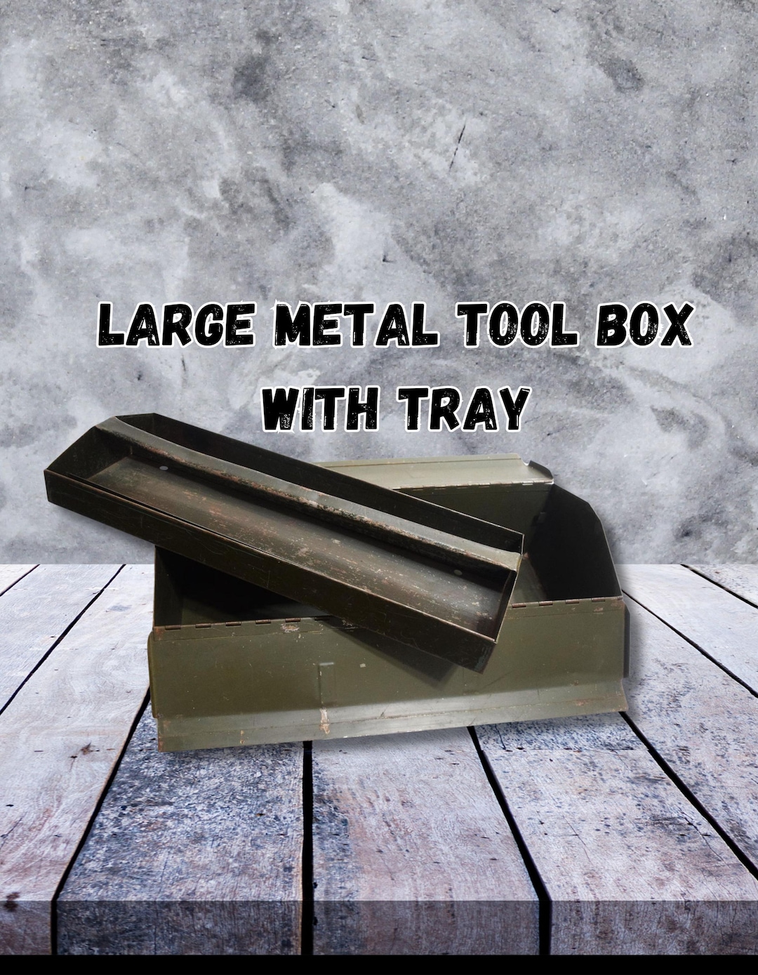 Vintage Large Army Green Tool Box Footed Reinforced Corners Metal Rusty ...