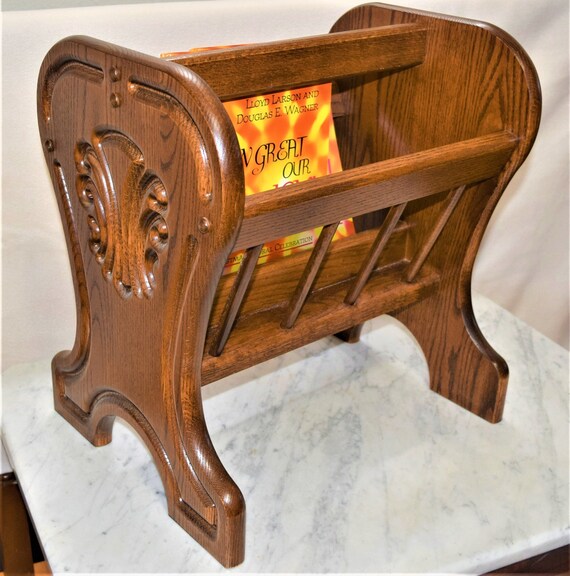 Vintage Solid Wood Magazine Rack With Pressed Wood Design | Etsy