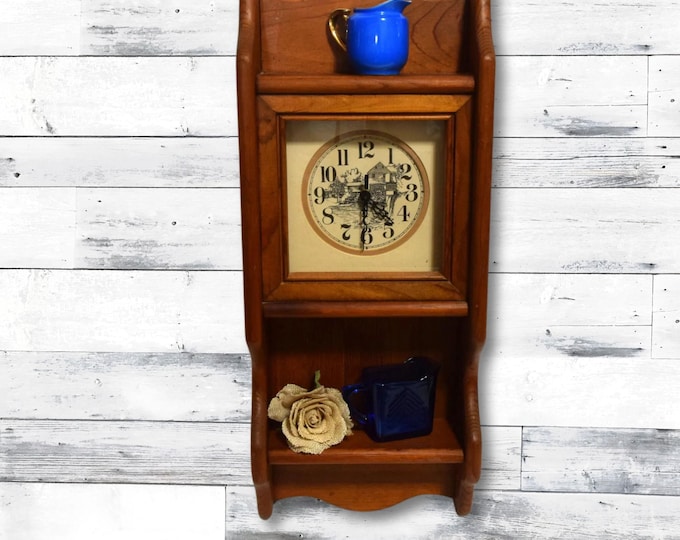 Vintage Wood Shelf Cabinet With Clock Center Watermill Face Clock ...