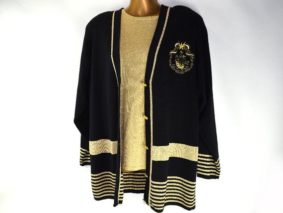 Vintage Nautical Black and Metallic Gold Sweater Card… - Gem