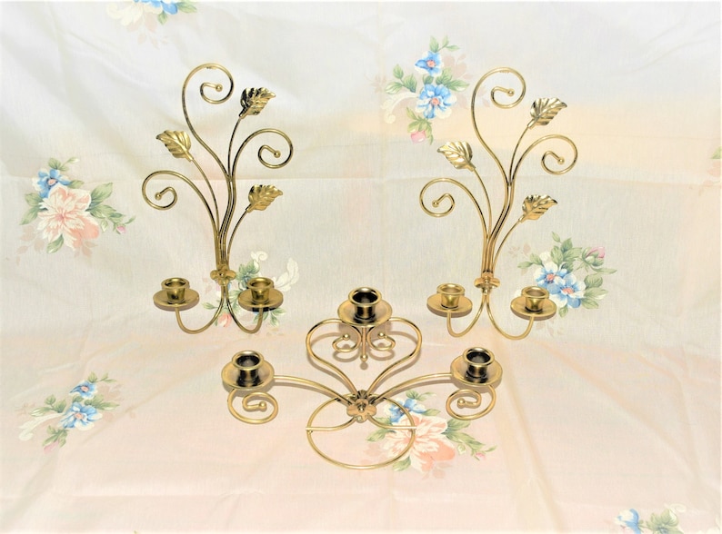 2 Candle Wall Sconces With Center Table Candle Holder Vintage ...