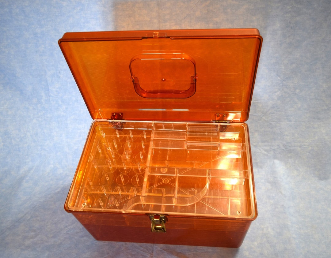 Large 1960s Burnt Orange Plastic Sewing Box Storage Basket With 2 ...