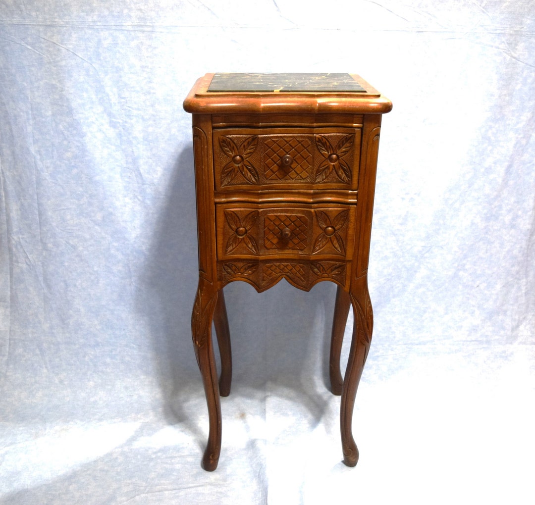 Antique French Bedside Table Dark Marble Top Accent Side Table 2 ...