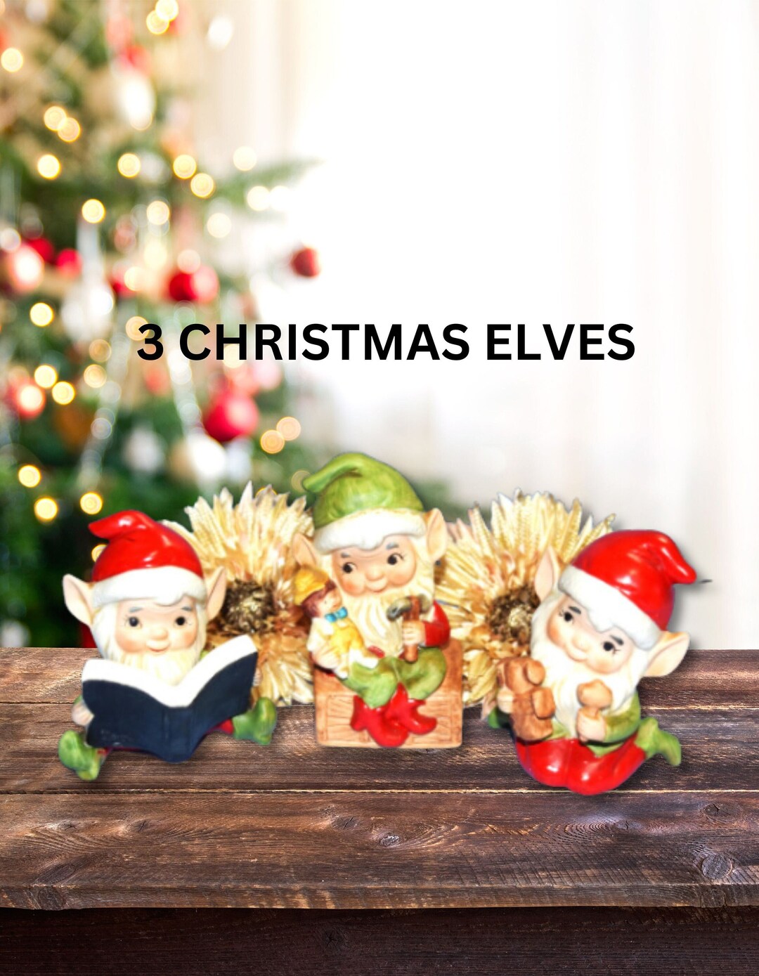 Cute Pixie Elf Christmas Figurines Vintage Homco Elves Holiday Playful ...