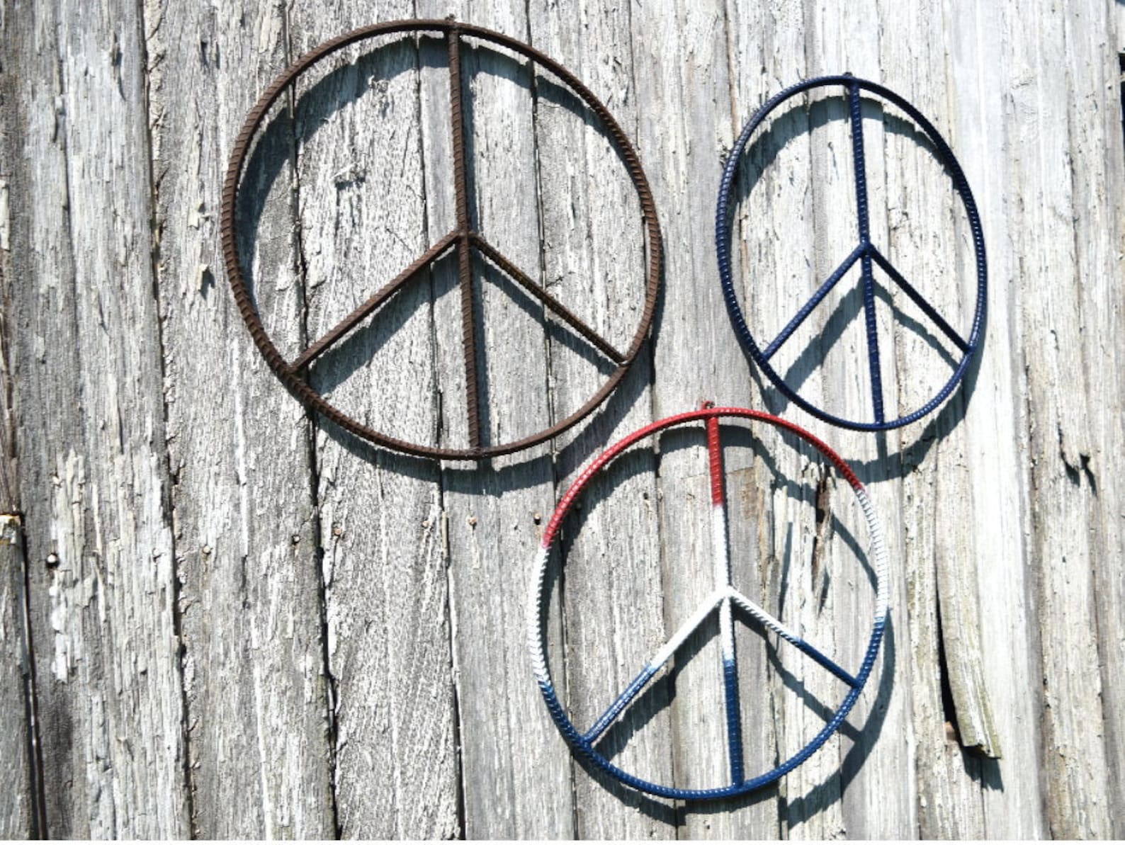 Large Peace Sign Rebar Art 20 or 24 Inch Iron Metal Wall Hanging or 12 ...