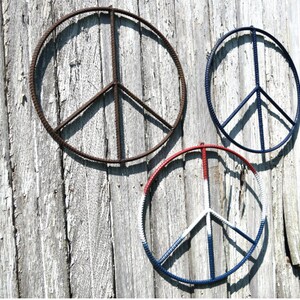 Large Peace Sign Rebar Art 20 or 24 Inch Iron Metal Wall Hanging or 12 ...