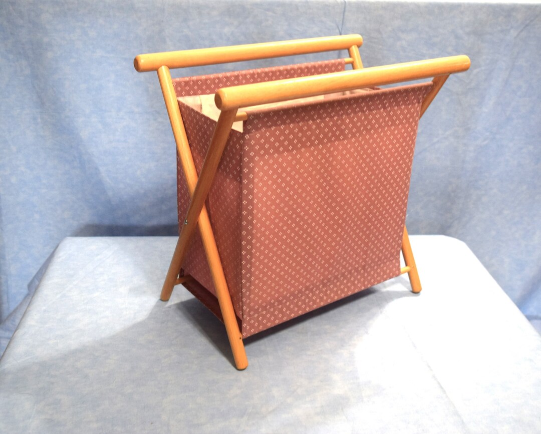 Vintage Knitting Floor Caddy Rose Pink Floral Fabric on Wood Frame ...