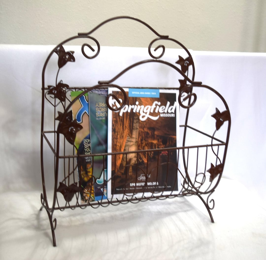 Vintage Metal Magazine Rack Heart Scroll Design With Metal Leaves Book ...