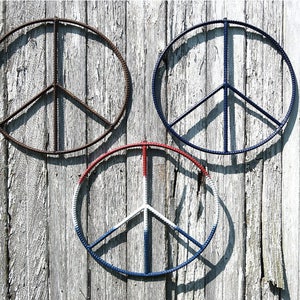 Large Peace Sign Rebar Art 20 or 24 Inch Iron Metal Wall Hanging or 12 ...