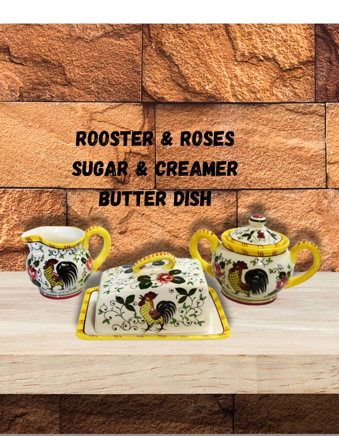Vintage Early Provincial Rooster and Roses Serving Set Sugar Bowl Lid ...