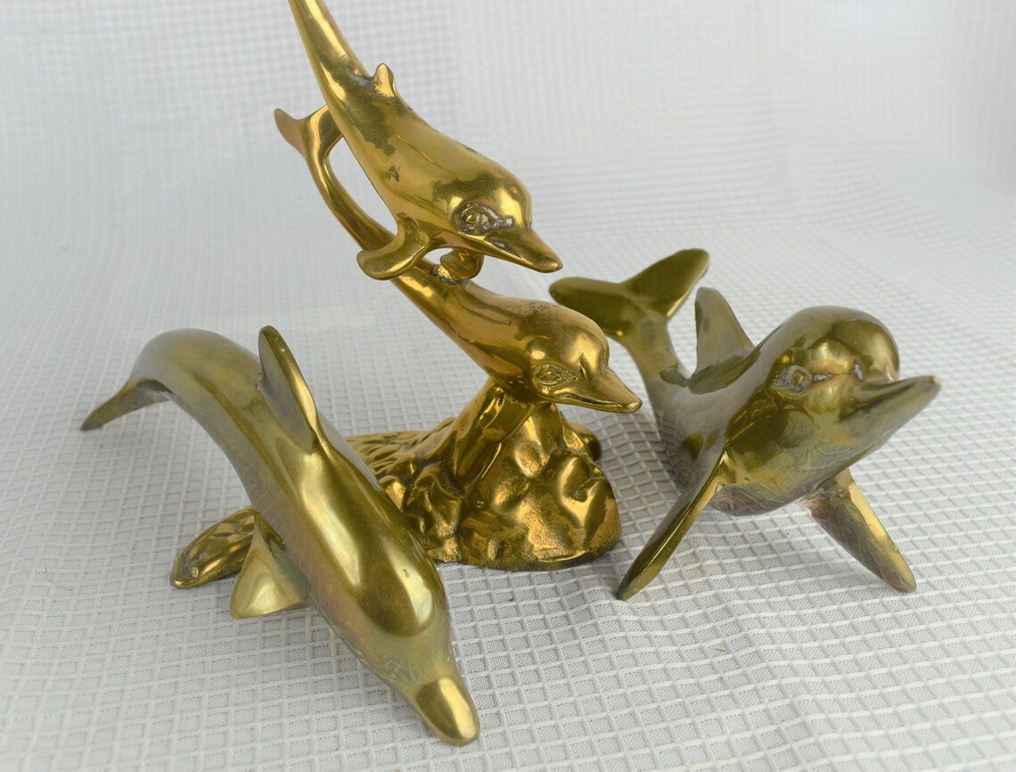 3 Solid Brass Dolphin Figurines Nautical Decor Beach House | Etsy