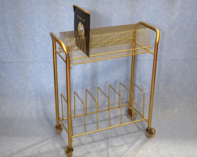 Vintage LP and 45 Record Cart Gold Metal Floor Rack With Casters Mid ...