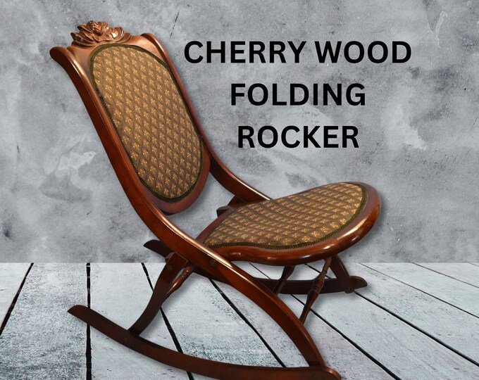 Victorian Rose Folding Rocking Chair Vintage Cherry Wood Rocking Chair ...