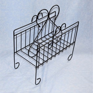 Vintage MCM Black Metal Magazine Rack Large Sturdy Newspaper Holder Mid ...